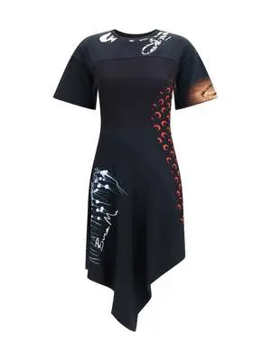 MARINE SERRE Asymmetrical Graphic Recycled Jersey Dress - Black