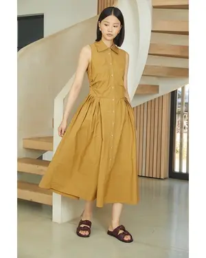 JOVONNA LONDON Sleeveless Collared Midi Dress - Camel