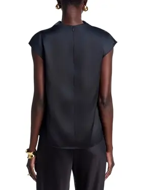 ARGENT Ruched Silk Blouse - Black