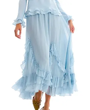 SECRET PON-PON Elma Skirt In Organic Silk Chiffon - Cloud Blue