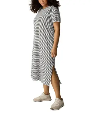 Eileen Fisher Striped Short Sleeve Midi Dress - Olive