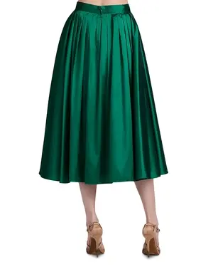 EMILY SHALANT Tea Length Pleated Taffeta Skirt - Emerald