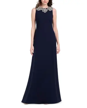 EMILY SHALANT Embellished Floral Neck Gown