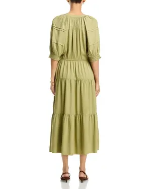 AREA STARS Side Tie Tiered Midi Dress