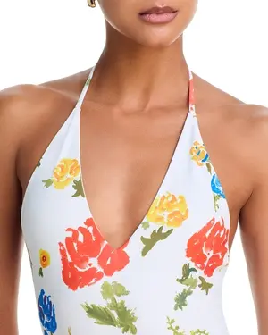 Caroline Constas Vivi Halter One Piece Swimsuit - White Multi