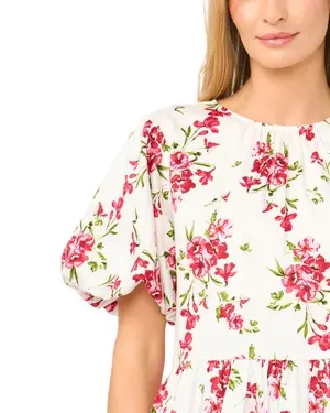 CECE DUPRAZ Floral Shirred Crewneck Top