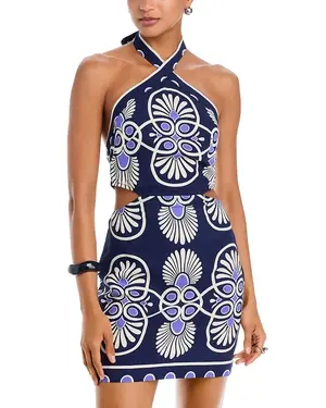 Aqua Mosaic Halter Mini Dress - Navy Multi