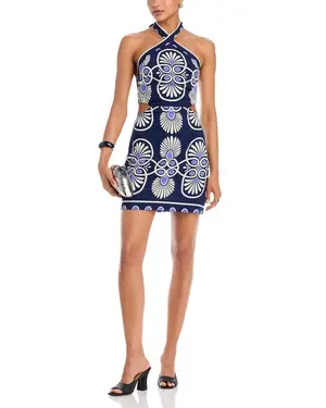 Aqua Mosaic Halter Mini Dress