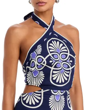 Aqua Mosaic Halter Mini Dress
