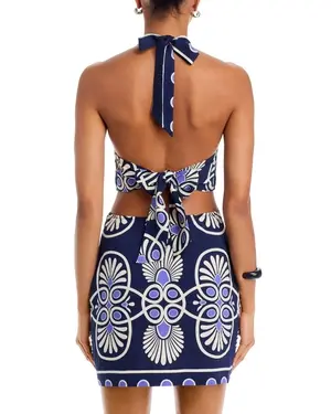 Aqua Mosaic Halter Mini Dress