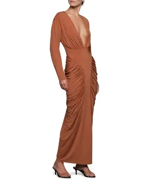 ET OCHS Draped Ruched Midi Dress - Rust/copper