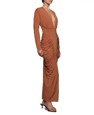 ET OCHS Draped Ruched Midi Dress - Rust/copper