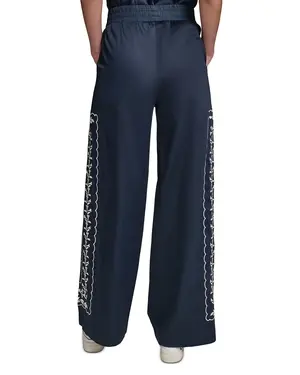Karl Lagerfeld Embroidered Floral Wide-leg Pants