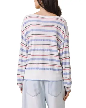 Splendid Erica Striped V-neck Sweater - White/azure/firework