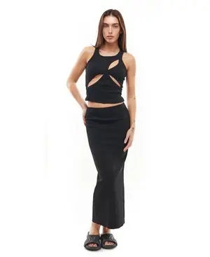 MOTHER OF ALL Ariel Rib Cut Out Top - Black