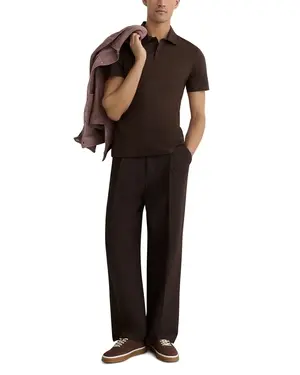 REISS Earl Slim Fit Airwater Cotton Polo Shirt - Brown