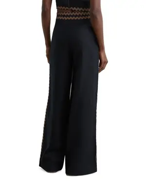 REISS Mila Linen Wave Trim Wide Leg Pants