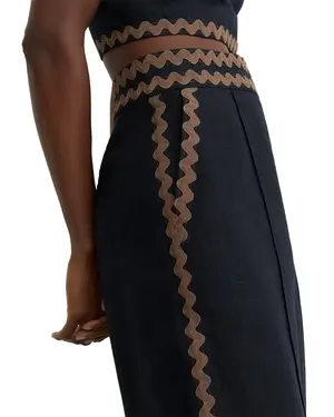 REISS Mila Linen Wave Trim Wide Leg Pants