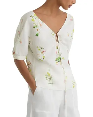 REISS Qunicy Floral Keyhole Top