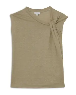 REISS Taylor Linen Tee With Knot Detail