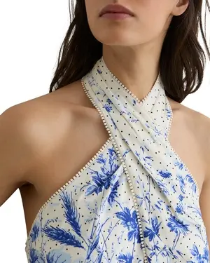 REISS Printed Halter Neck Maxi Dress With Belt