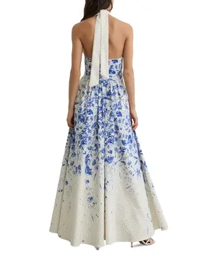 REISS Printed Halter Neck Maxi Dress With Belt