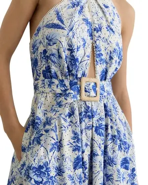 REISS Printed Halter Neck Maxi Dress With Belt