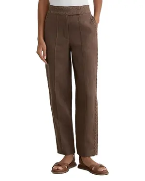 REISS Petite Wave Trim Tapered Linen Pants - Brown