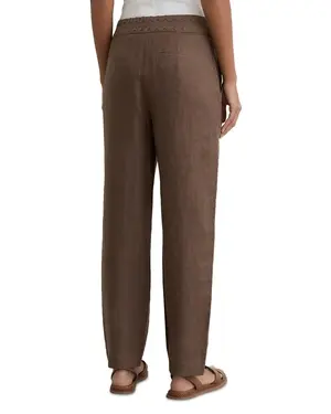 REISS Petite Wave Trim Tapered Linen Pants - Brown