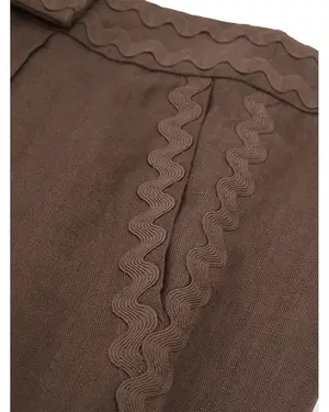 REISS Petite Wave Trim Tapered Linen Pants - Brown