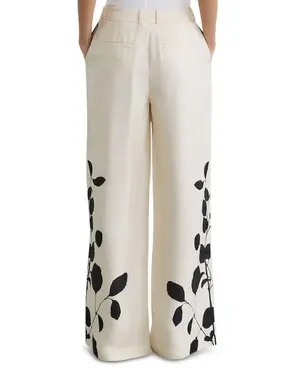 REISS Petite Delilah Printed Wide Leg Pants - Ivory/black