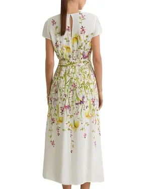 REISS Floral Printed Belted Midi Dress