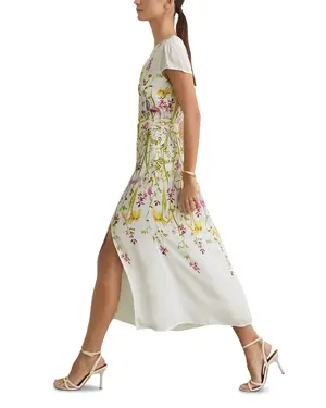 REISS Floral Printed Belted Midi Dress