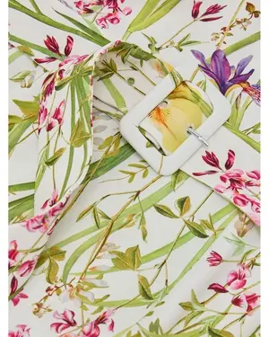REISS Floral Printed Belted Midi Dress