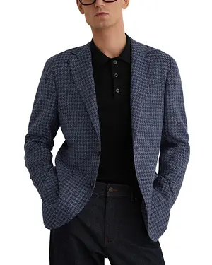 REISS Romana Tailored Fit Single Breasted Two Button Notch Dogstooth Blazer - Navy