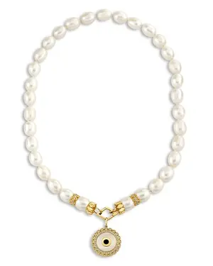 SYDNEY EVAN 14k Yellow Freshwater Rice Pearl & Diamond Eye Pendant Necklace - Gold