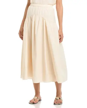 Theory Seamed Yoke Midi Skirt - Almond