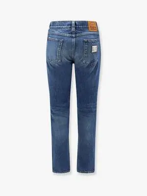 Dolce & Gabbana Denim Jeans With Engraved Logo Patch - Blue