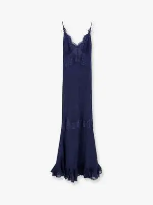 SELF-PORTRAIT Georgette Maxi Dress With Lace Inserts - Blue