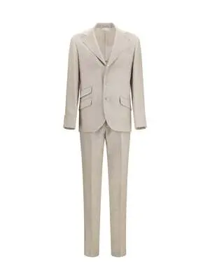 Brunello Cucinelli Hopsack Suit In Silk, Linen, And Wool - Cream