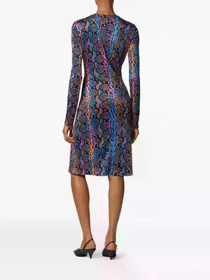Versace Long-sleeved Python Print Midi Dress