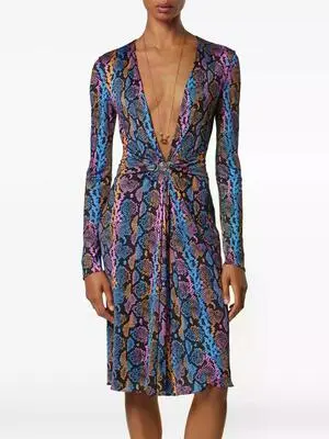 Versace Long-sleeved Python Print Midi Dress