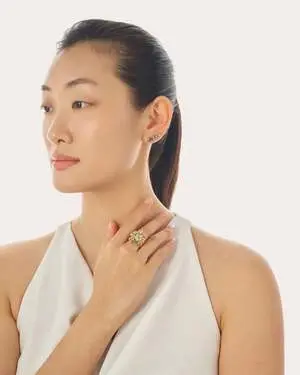 ANABELA CHAN 18k Gold Diamond & Opal Floral Ear Climbers