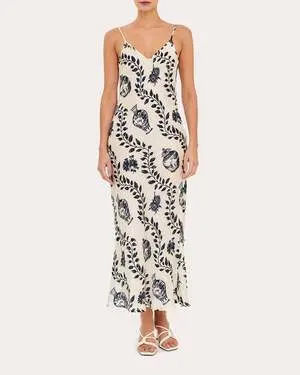 AGUACLARA Dynastie Royale Cotton Silk Midi Slip Dress - Blue