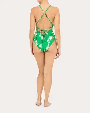 AGUACLARA Jade V-neck One-piece With Floral Print