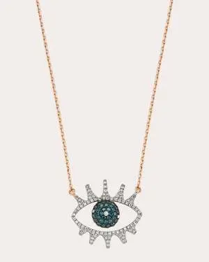BEE GODDESS 14k Rose Gold Diamond Evil Eye Pendant Necklace - Blue