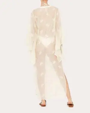 AGUACLARA La Perle Sheer Embroidered Maxi Kaftan