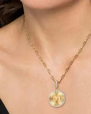 GABRIEL & CO. 14k Yellow Diamond & "m" Initial Medallion