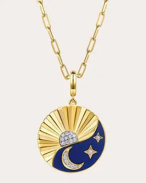 GABRIEL & CO. Celestial Medallion With Diamonds And Enamel In 14k Gold