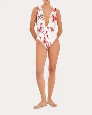 AGUACLARA La Vie Rouge Belted Plunge One-piece
